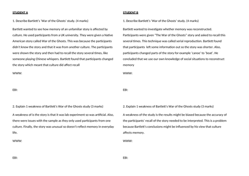 Bartlett's War of the Ghosts Study (AQA Psychology GCSE) | Teaching ...