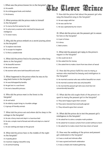 Clever Prince Reading Comprehension | Teaching Resources