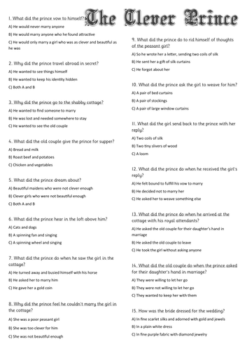 Clever Prince Reading Comprehension | Teaching Resources