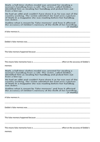 False Memory Gcse Psychology Aqa Teaching Resources