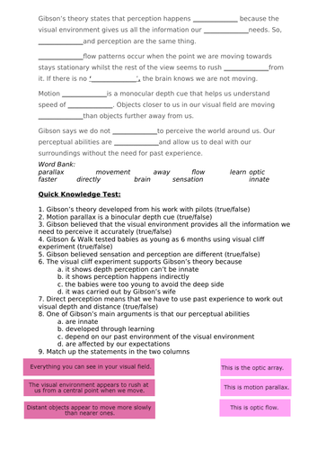 Gibson's Direct Theory (GCSE Psychology AQA) | Teaching Resources