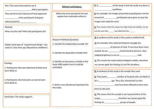 Motivation / Gilchrist & Nesburg (GCSE Psychology AQA) | Teaching Resources