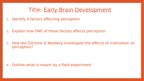 Early Brain Development (GCSE Psychology AQA) | Teaching Resources