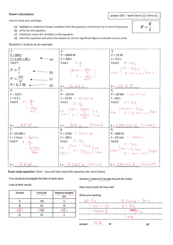 Power equation practice | Teaching Resources
