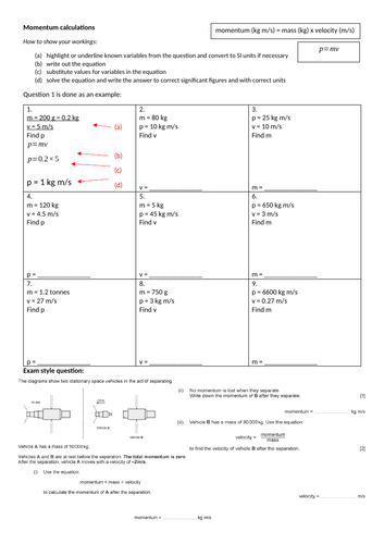 Momentum equation practice | Teaching Resources Momentum equation practice | Teaching Resources