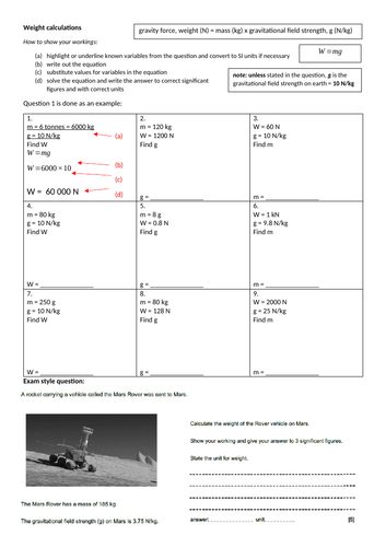 Weight Equation Practice | Teaching Resources