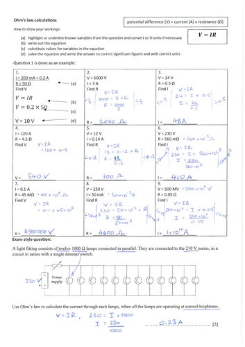 Ohm's Law equation practice | Teaching Resources