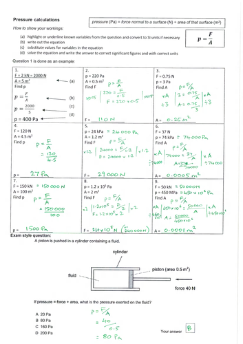 Pressure Equation Practice | Teaching Resources