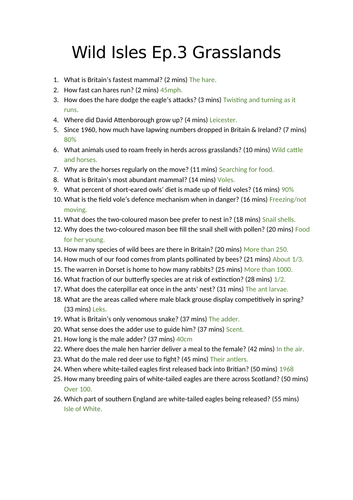 Wild Isles Episode 3 Worksheet | Teaching Resources