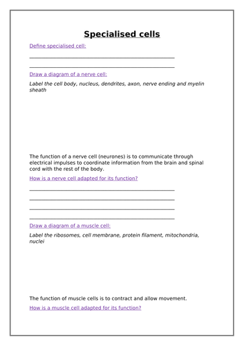 Specialised cells | Teaching Resources