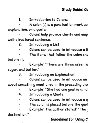 HOW TO USE COLONS PUNCTUATION WORKSHEET AND STUDY GUIDE - EXTENDED ...