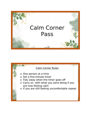 Calm Corner Pass | Teaching Resources