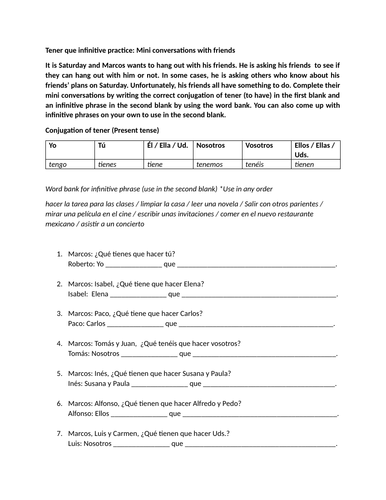 Tener que infinitive practice: Mini conversations with friends ...