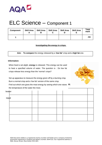 AQA ELC Double Science TDA *UPDATED* | Teaching Resources