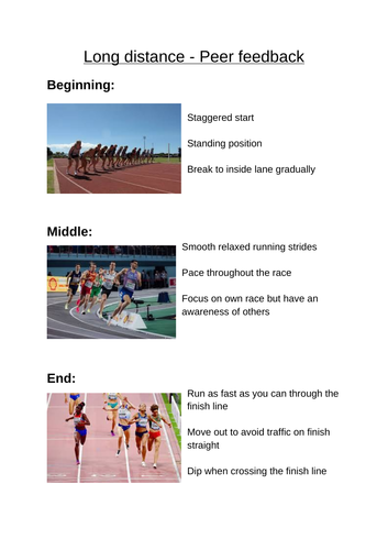 Athletics Long distance peer feedback worksheet - Editable | Teaching ...
