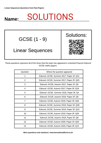 Linear Sequences (nth term). GCSE Maths Past Paper Questions ... Linear Sequences (nth term). GCSE Maths Past Paper Questions ...