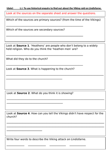 Viking Raid on Lindisfarne using historical sources sheet | Teaching ...