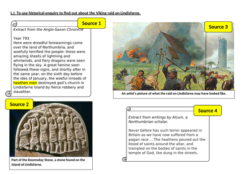 Viking Raid on Lindisfarne using historical sources sheet | Teaching ...