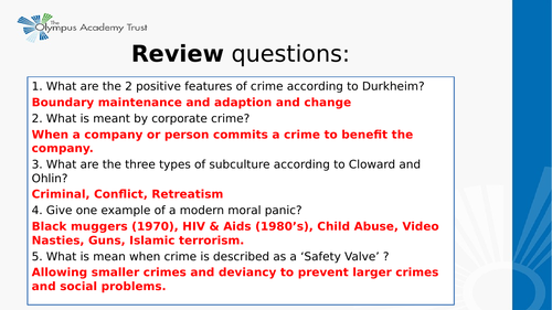 A Level Sociology AQA Crime and Deviance | Teaching Resources