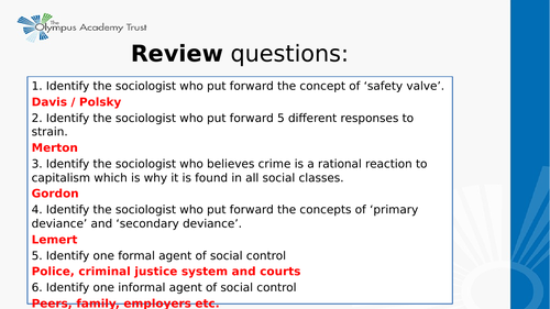 A Level Sociology AQA Crime and Deviance | Teaching Resources
