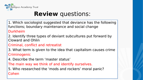 A Level Sociology AQA Crime and Deviance | Teaching Resources
