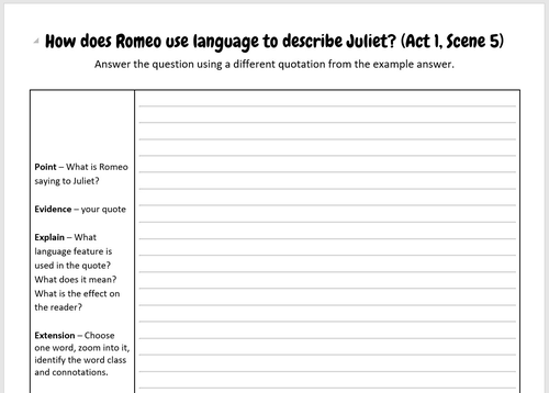 KS3 - Romeo and Juliet Cover work | Teaching Resources