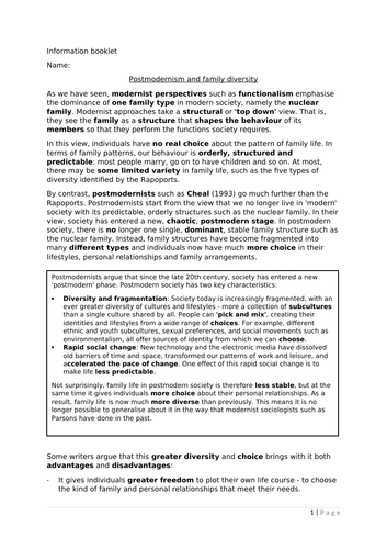 A Level Sociology AQA Families and Households | Teaching Resources