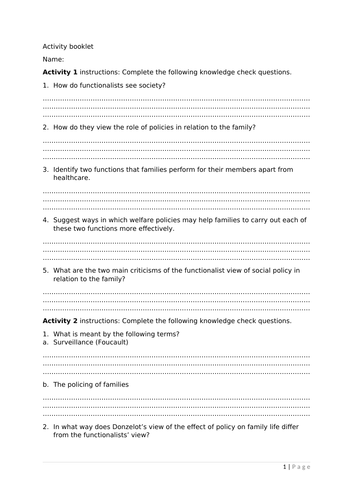 A Level Sociology AQA Families and Households | Teaching Resources