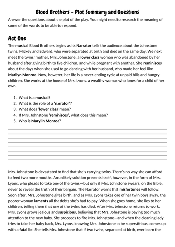 KS3 - Blood Brothers EAL Resources | Teaching Resources