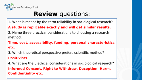 A Level Sociology AQA Research Methods | Teaching Resources