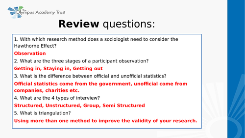 A Level Sociology AQA Research Methods | Teaching Resources