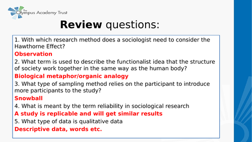 A Level Sociology AQA Research Methods | Teaching Resources