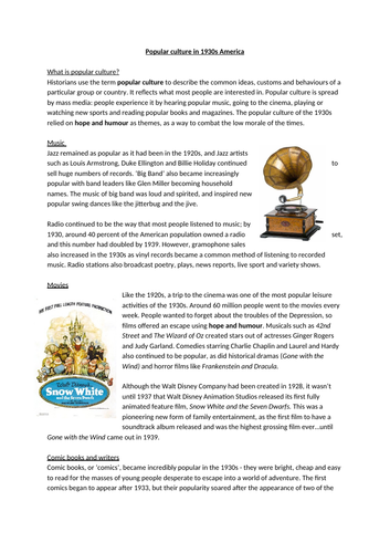 AQA GCSE: 1930s Popular Culture | Teaching Resources