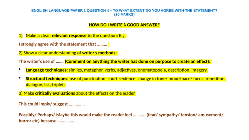 How to reach Grade 4 AQA English Language Paper 1 | Teaching Resources