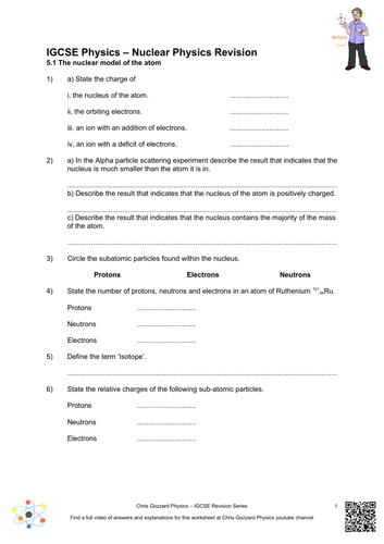 Igcse And Gcse Physics Revision Worksheets Nuclear Physics Teaching