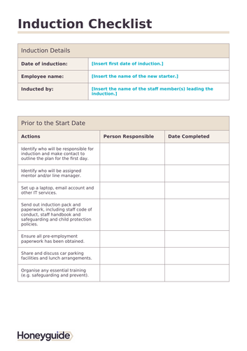 Induction Checklist For New Staff Teaching Resources