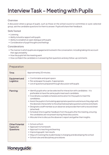 Assistant Deputy Headteacher Interview Task - Meeting with Pupils ...