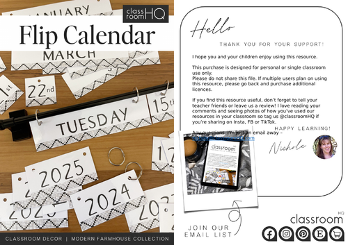 MODERN FARMHOUSE Flip Calendar | Botanicals Classroom Decor | Teaching ...
