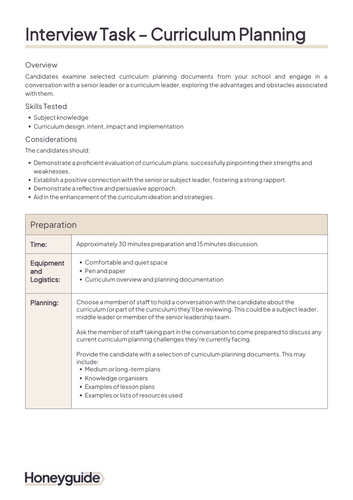 Assistant / Deputy Headteacher Interview Task - Curriculum Planning | Teaching Resources