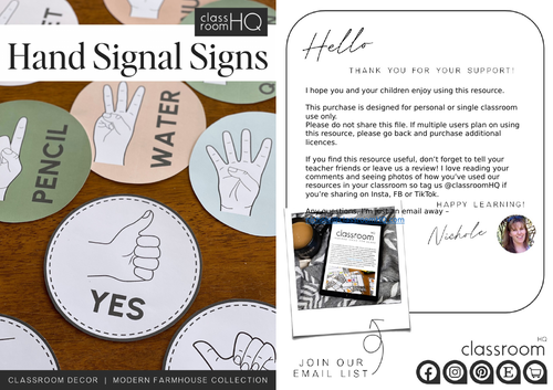 MODERN FARMHOUSE Multicultural Classroom Hand Signal Posters ...