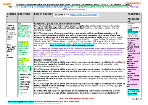 T-Level Health 2024-2025 Year 2 OSA Supporting Adult Nursing SoW | Teaching Resources