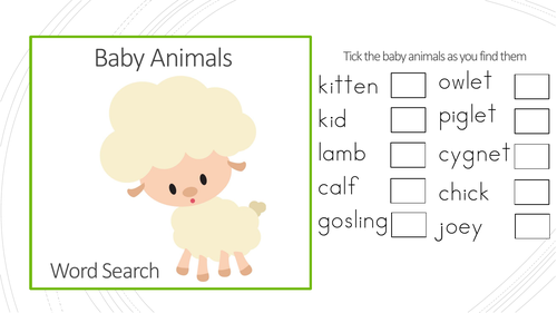 Baby Animals Word Search and Labelling | Teaching Resources