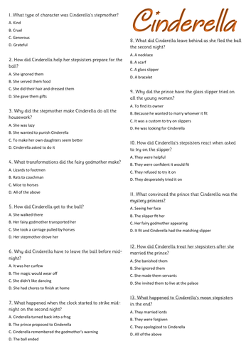 Cinderella Reading Comprehension | Teaching Resources