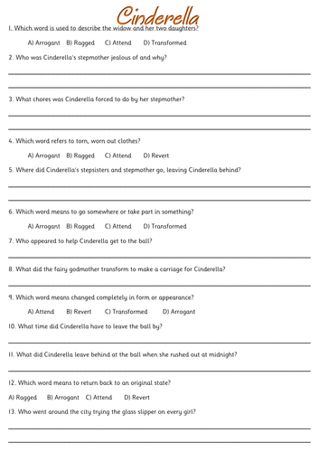 Cinderella Reading Comprehension | Teaching Resources