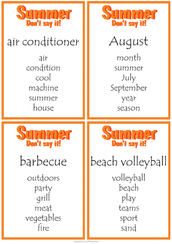 Summer Vocabulary Don't Say It! Game | Teaching Resources