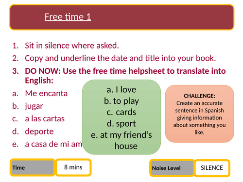 Spanish Free Time Activities Sentence Builder Conti style | Teaching ...