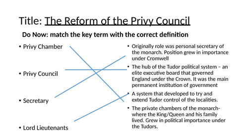 Tudor Rebellions BS1: The Reform of the Privy Council | Teaching Resources