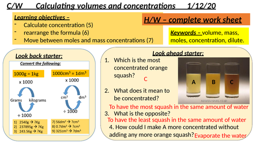 Concentration calculations | Teaching Resources