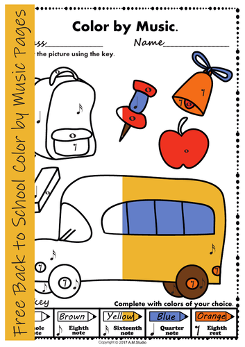 Free Back to School Color by Note Pages | Teaching Resources