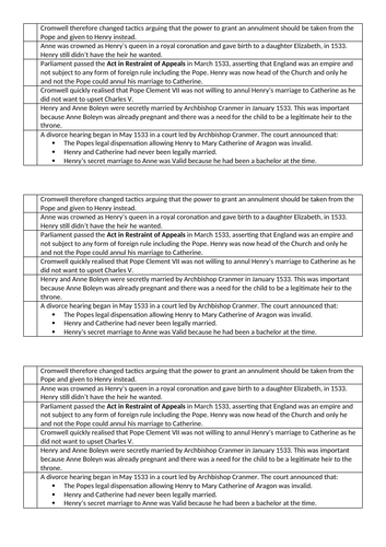 EDEXCEL GCSE HISTORY. HENRY AND HIS MINISTERS LESSON 5. CROMWELL'S ...